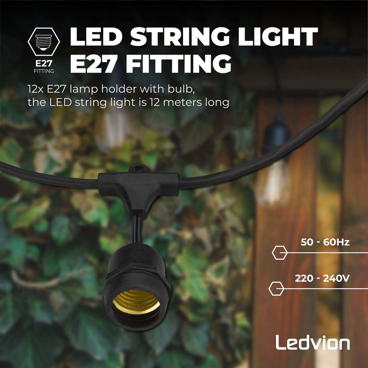 Ledvion Prikkabel, 25m, LED, IP65, E27 Fittingen, Plug & Play, Gold ...