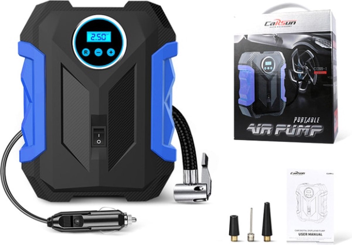 Carsun Elektrische Lucht Pomp - 12V Stekker - Bandenpomp - Autobanden Pomp - Blauw | bol.com