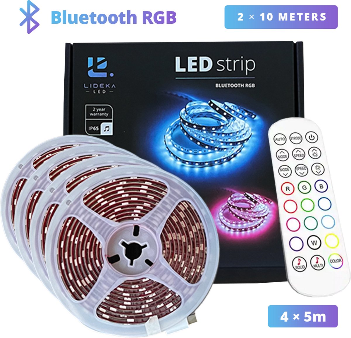 Lideka® – LED Strip 20 meter (4x5) – Bluetooth – met App Control – RGB – Met... | bol.com