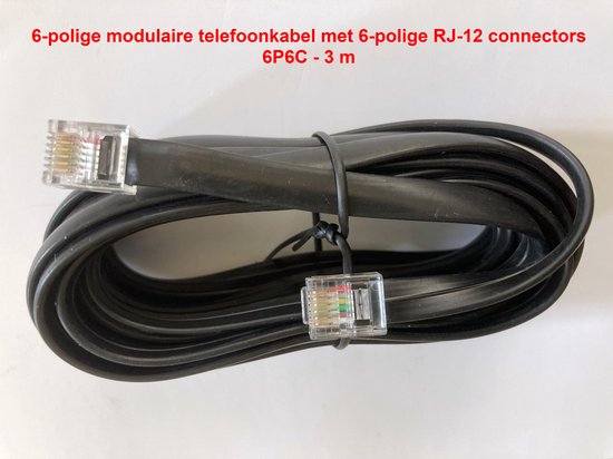 TELEFOONKABEL, 3m, soepel, met modulaire RJ12-connectors 6P6C, 6-aderig ...