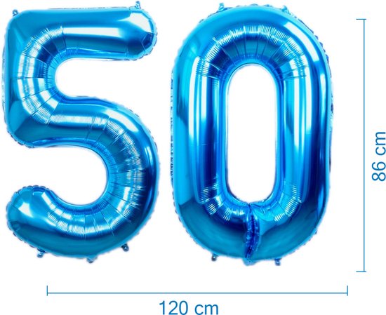 Folie Ballon Cijfer 50 Jaar Blauw Abraham Verjaardag Versiering Helium ...