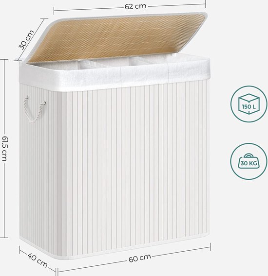 150 L Wasmand, Wasmand Met Deksel, Wassorteerder, Van Bamboe, Met ...
