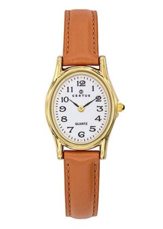 Certus-Analoog horloge-Goudkleurig-Ovaal-Bruin lederen band-Duidelijke ...