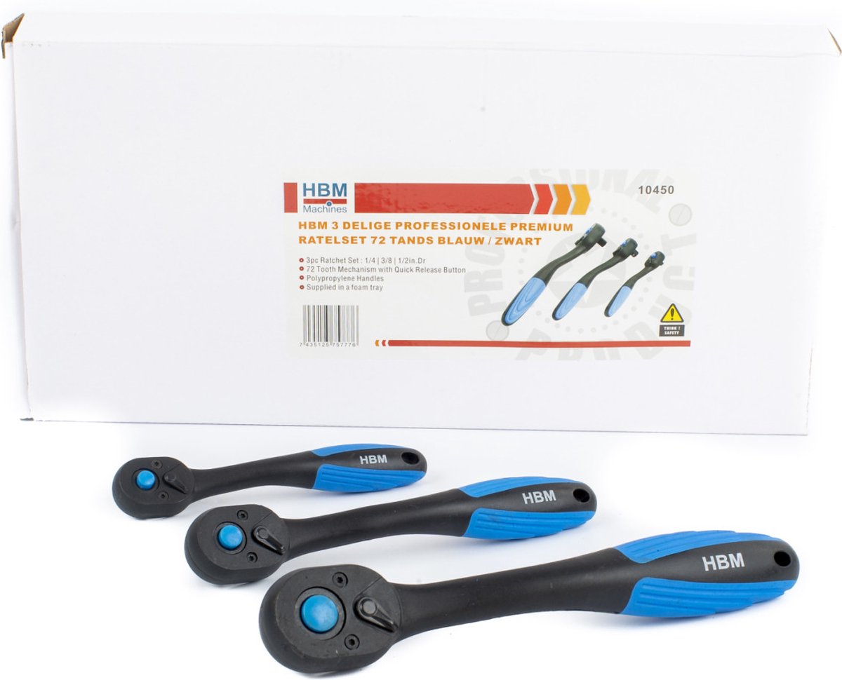HBM 3 delige Professionele Ratel set 72 - tands Blauw / Zwart | bol.com