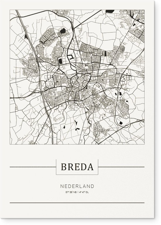 Stadskaart Breda - Plattegrond Breda – city map – Dibond muurdecoratie ...