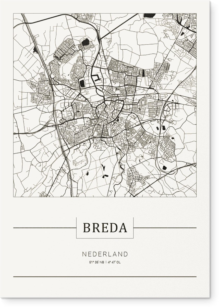Stadskaart Breda - Plattegrond Breda – city map – Dibond muurdecoratie ...