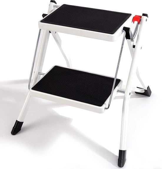 Escabeau 2 marches pliable, échelle en acier blanc, échelle domestique ...