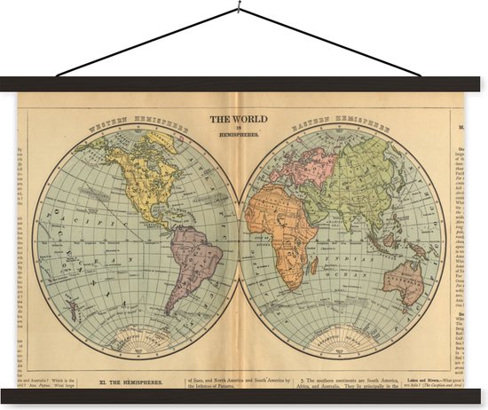 Schoolplaat - Textielposter - Antieke wereldkaart westelijk en oostelijk halfrond -... | bol.com