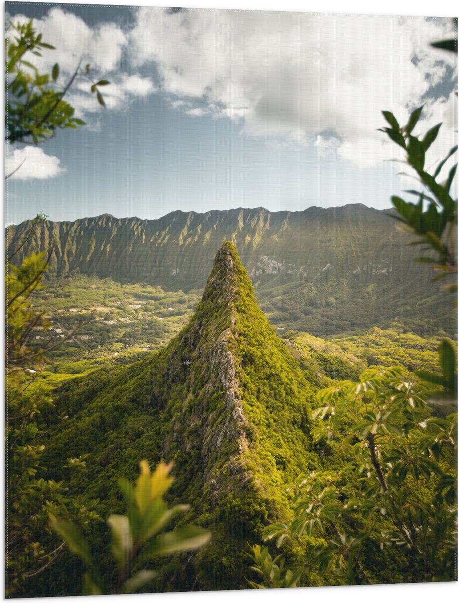 WallClassics - Vlag - Hoge Groene Berg in de Vallei - 75x100 cm Foto op ...