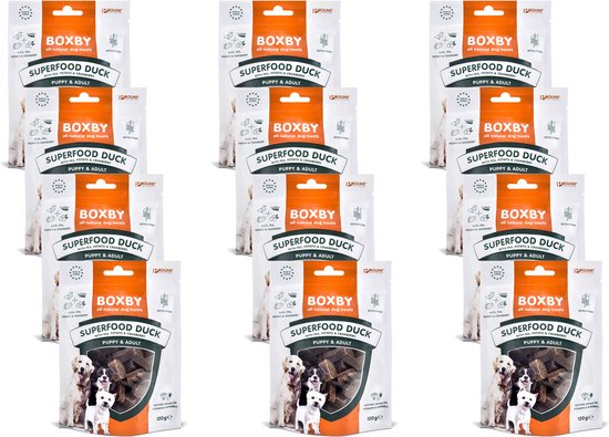 Boxby Superfood 120 g - Hondensnacks - 12 x Eend&Erwt&Cranberry | bol