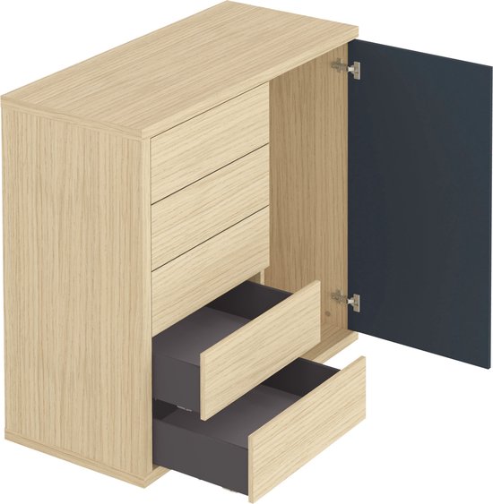 Temahome - Armoire Basse - Hugo - 5 Tiroirs/Porte et Penderie - Aspect ...