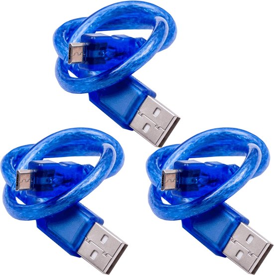 AZDelivery 3 x Blauwe USB-kabel voor USB A naar USB Micro B, met USB 2.0 | bol