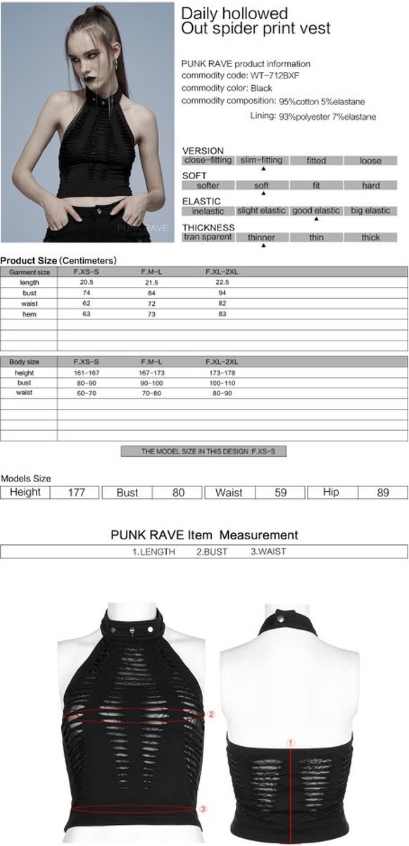 Punk Rave Crop top -XS/S- Atomic Skies Zwart | bol.com