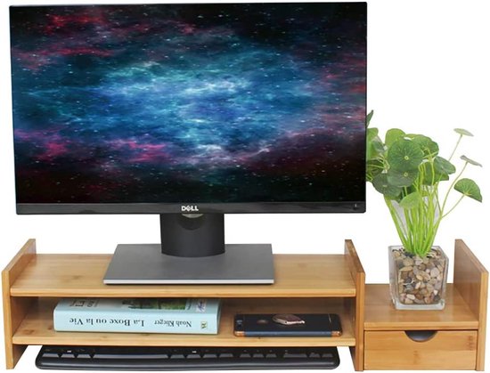 Bamboe monitorstandaard 70 x 18,5 x 6,5 cm Vergroot notebookstandaard ...