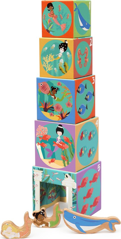 Scratch Build&Play: STAPELTOREN Oceaan 5 stuks 13.5x13.5xH58cm, met houten FIGUREN, in... | bol.com