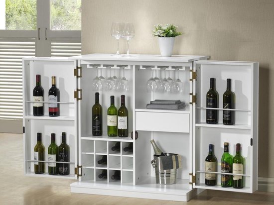 Vente-unique Barkast GORDON - hevea & MDF - wit L 88 cm x H 96 cm x D ...