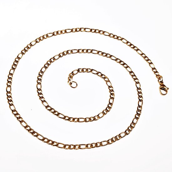 49cm x 3mm Figaro Ketting Dames - Heren - Stalen Goud Kleur ...