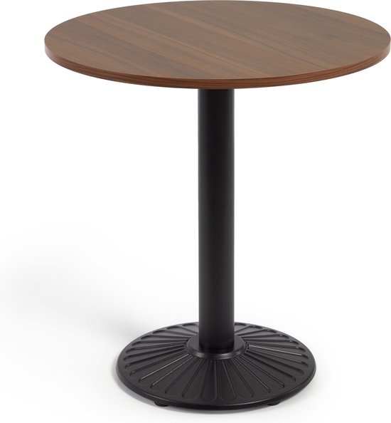 Kave Home - Table ronde Tiaret en mélanine finition noyer et pied en ...
