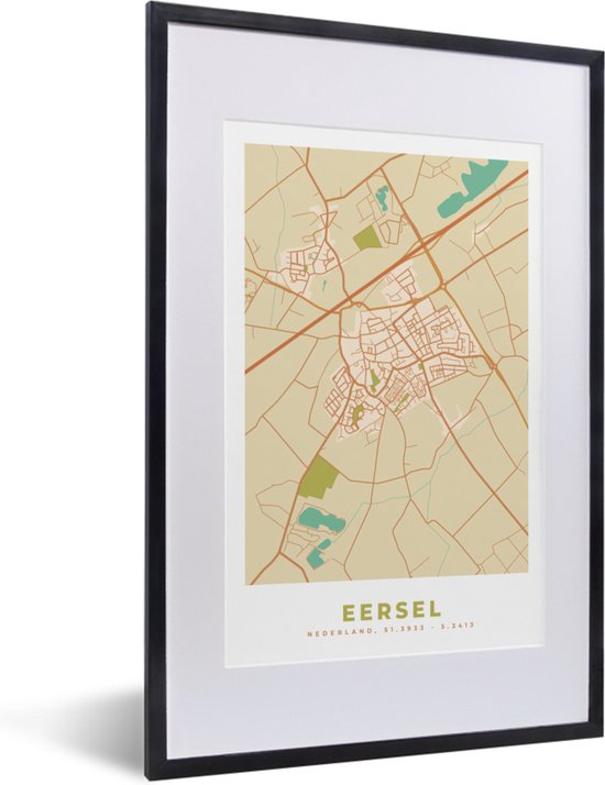 Fotolijst incl. Poster - Vintage - Stadskaart - Eersel - Plattegrond ...