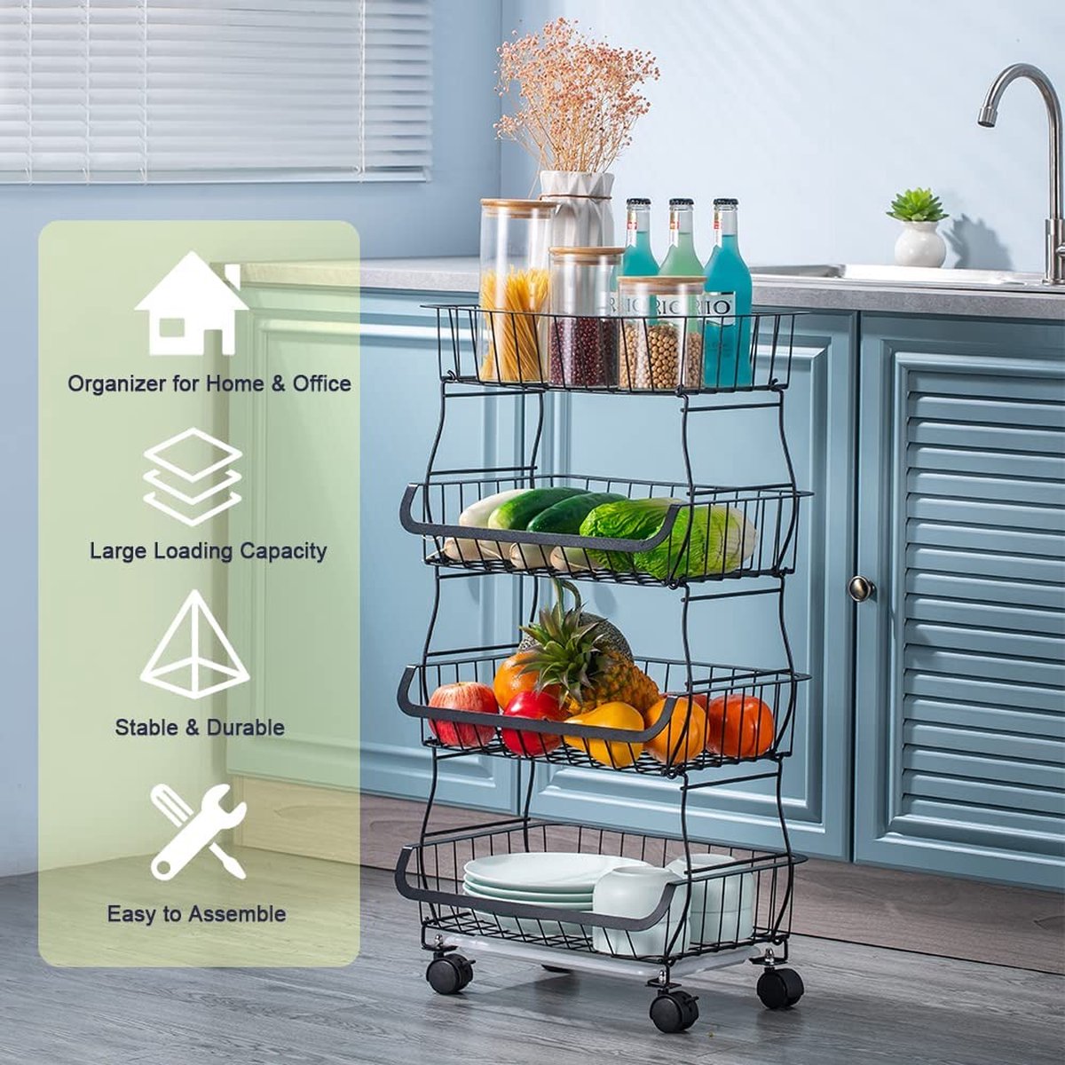 Premium Keukentrolley – keuken planken - Opberg Trolley op wielen – met ...