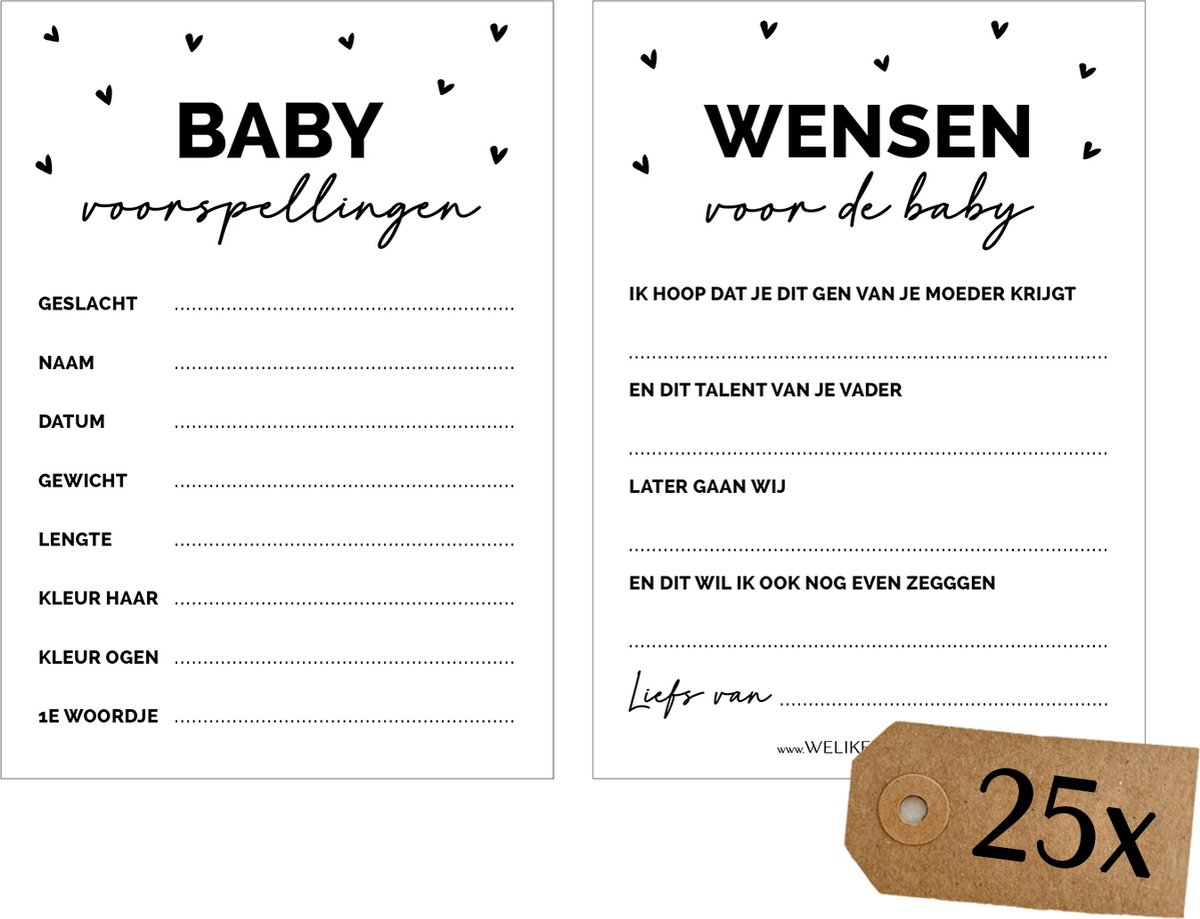 25x hippe babyshower invulkaarten (A6 formaat) - babyshower cadeau ...