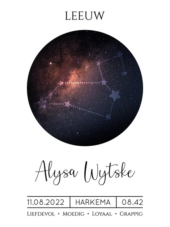 Geboorteposter - Sterrenbeeld - Leeuw - Zodiac - Leo - 23 juli tot 23 ...