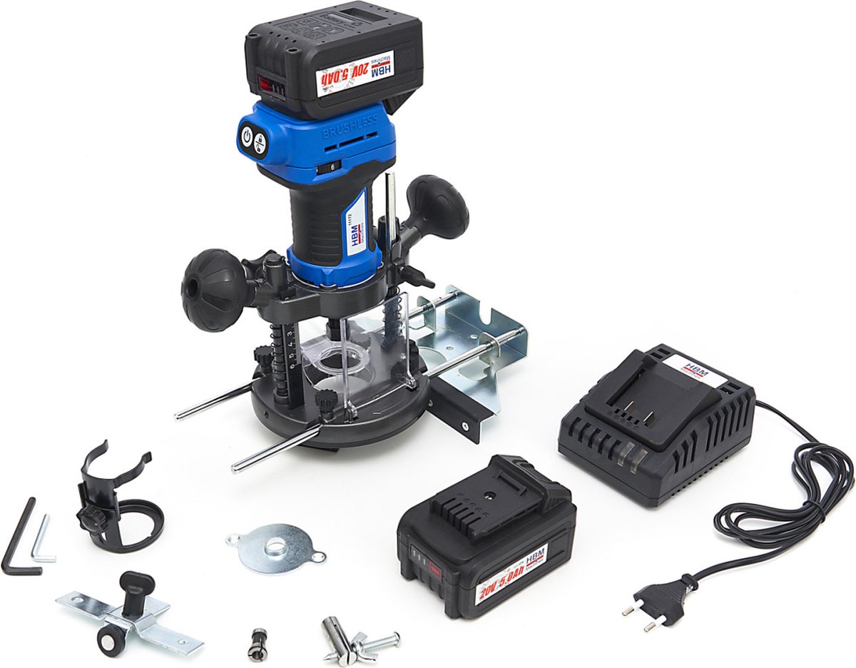 20 Volt 5,0 AH Li-ion Boven freesmachine / Kantenfrees en 2 Li-ion Accu ...