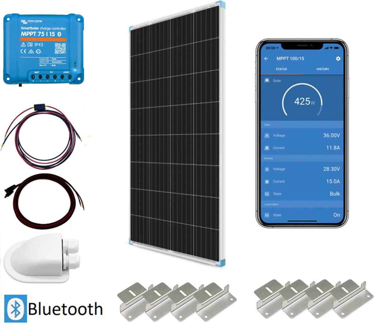 Bluetooth Set Vast Zonnepaneel 175Wp Caravan, Camper, Boot, Tent - MPPT ...