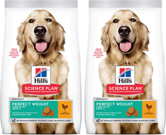 2x Hill's - canine adult large perfect weight Kip - Hondenvoer - 12kg ...