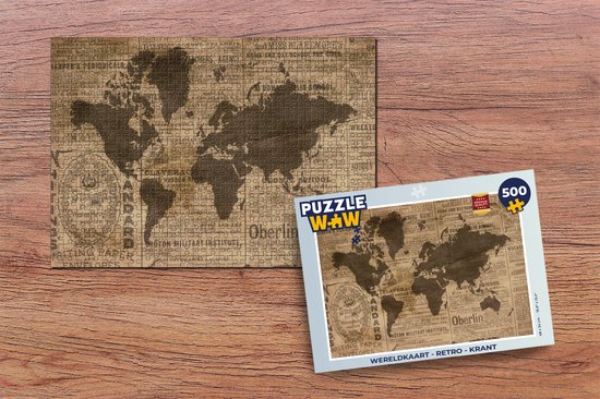 Puzzel Wereldkaart - Retro - Krant - Legpuzzel - Puzzel 500 stukjes | bol