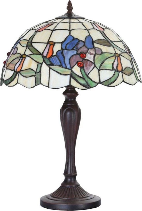Tiffany Tafellamp Ø 35x53 cm Beige Groen Glas Kunststof Rond Tiffany ...
