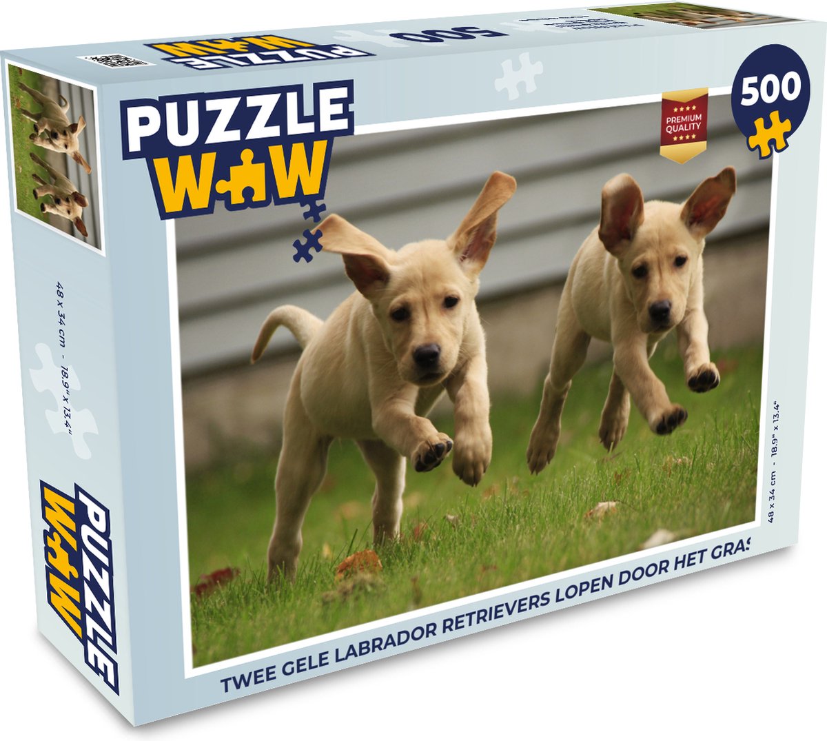Puzzel Twee gele Labrador Retrievers lopen door het gras - Legpuzzel ...
