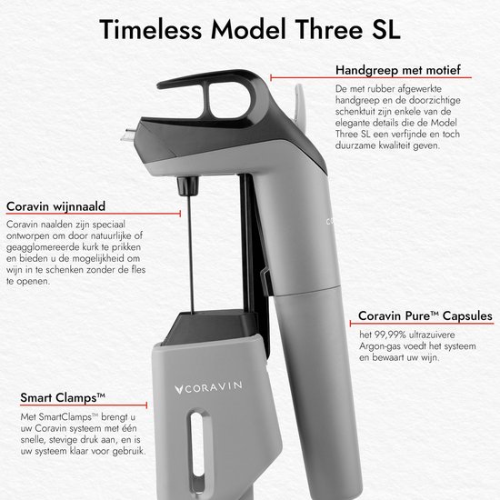 Coravin - Timeless Model Three SL wijnbewaarsysteem - 1 Coravin Pure Argon Capsule -... | bol