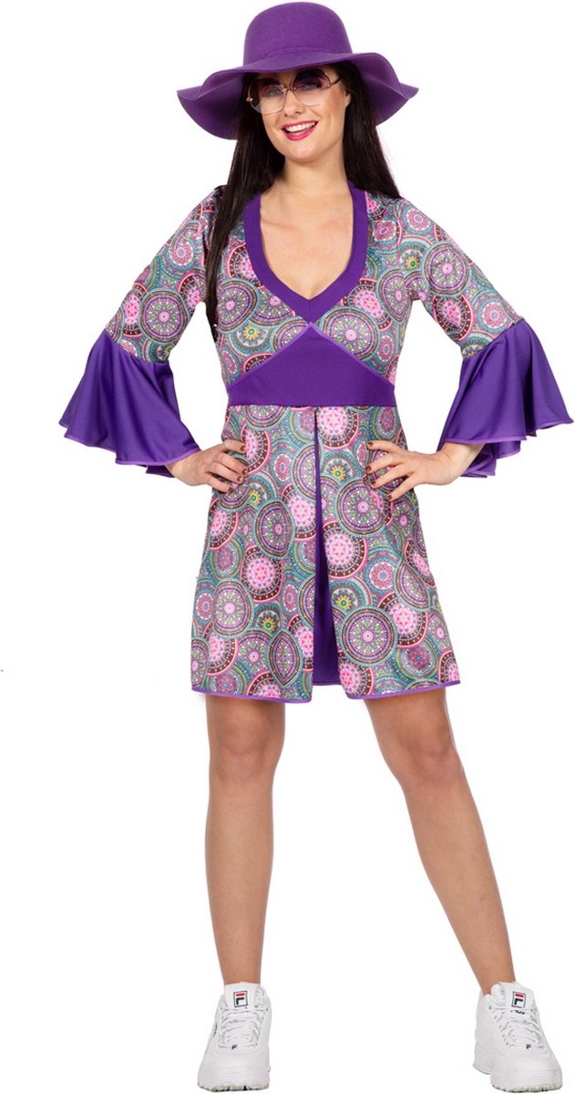 Wilbers - Hippie Kostuum - Paarse Flower Power Claudia - Vrouw - paars ...