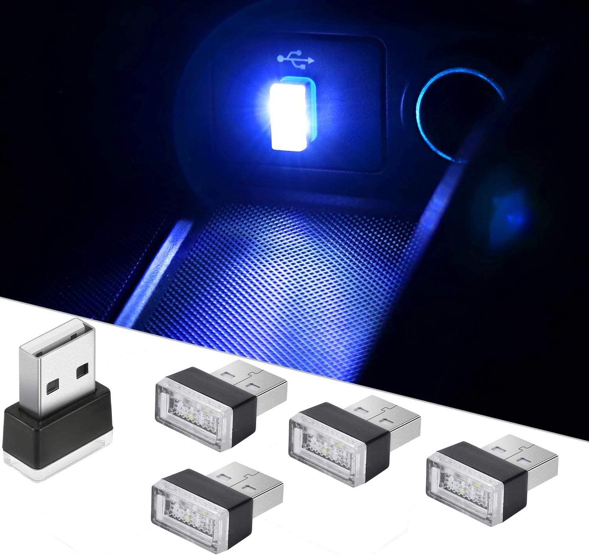Flightmode- 5 Usb Blauwe Auto LED-Sfeerverlichting, Plug-In 5V ...