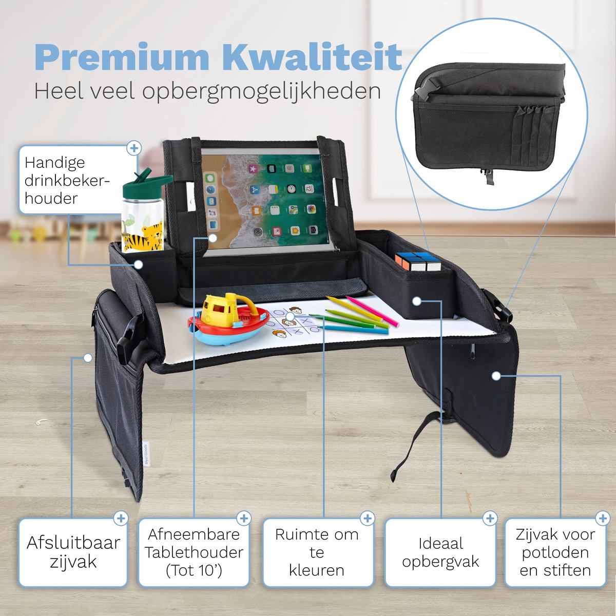 Blyzi - Reistafel auto met tablethouder – Opvouwbaar – Speeltafel voor ...