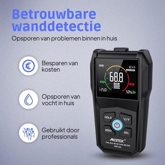 Mestek Pinless Vochtmeter WM700A - Hygrometer - Muren - Hout - Binnen ...