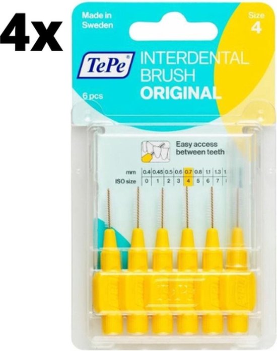 TePe Ragers Geel 0,7mm - 4 x 6 stuks - Voordeelverpakking | bol