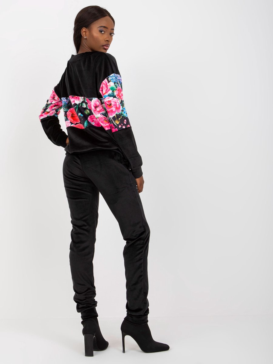 Zwarte Dames Velours Huispak met Bloemen Maat L | bol.com