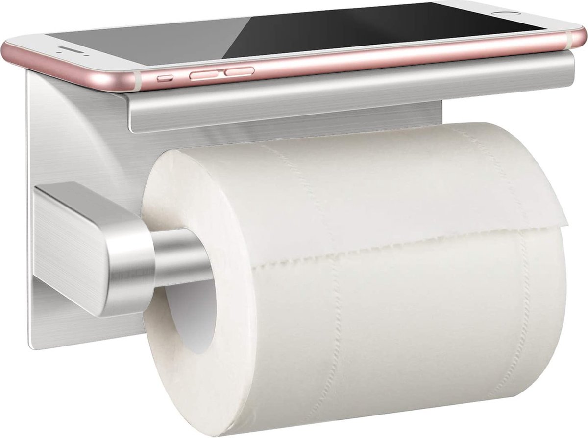 Strex WC Rolhouder met Plankje - Zilver - Zelfklevend / Boren / Zonder ...