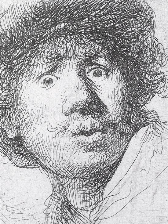 Softcover kunst schetsboek, Rembrandt, Zelfportret met verbaasde blik ...