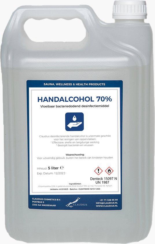 Handalcohol 70% - 5 liter - effectieve, snelle en langdurige werking ...