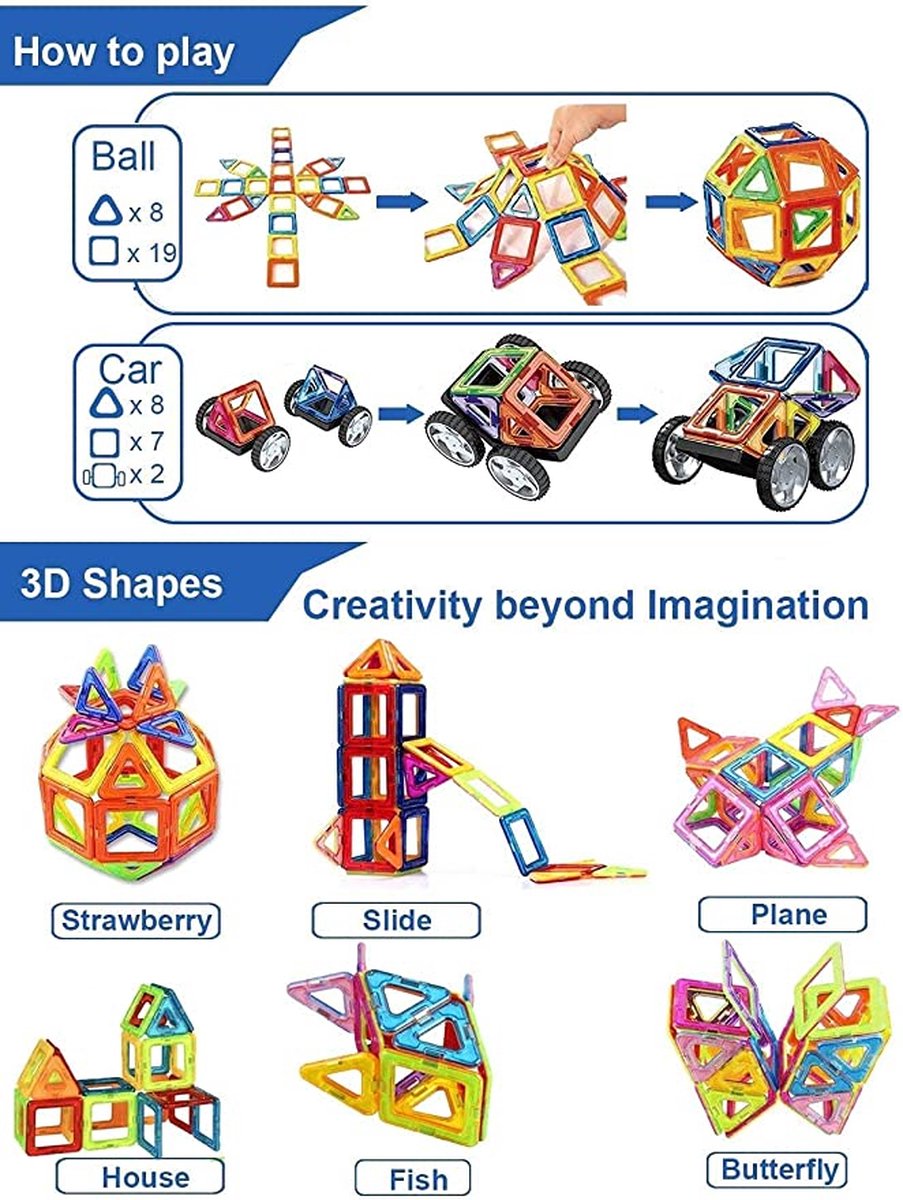 Magnetische Bouwstenen 95Pcs Magnetische Bouwblokken Magneet Speelgoed ...