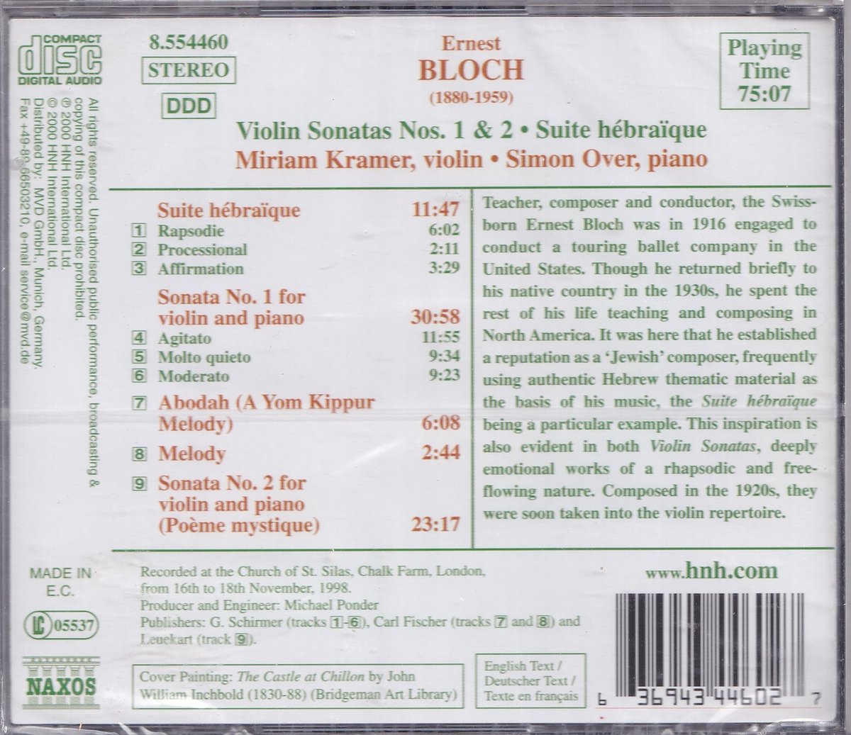 Violin Sonatas no. 1 and 2, Suite Hebraique - Ernest Bloch - Miriam ...