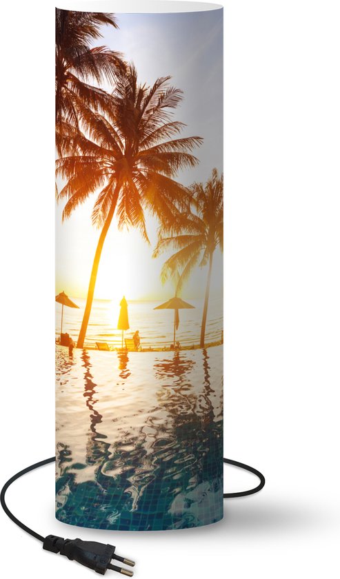 Lamp - Nachtlampje - Tafellamp slaapkamer - Zee - Zwembad - Palmboom ...