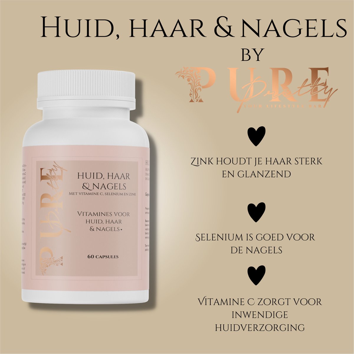 Pretty Pure - Haar Vitamines - Biotine - Voor Huid, Haar, Nagels - Haar ...