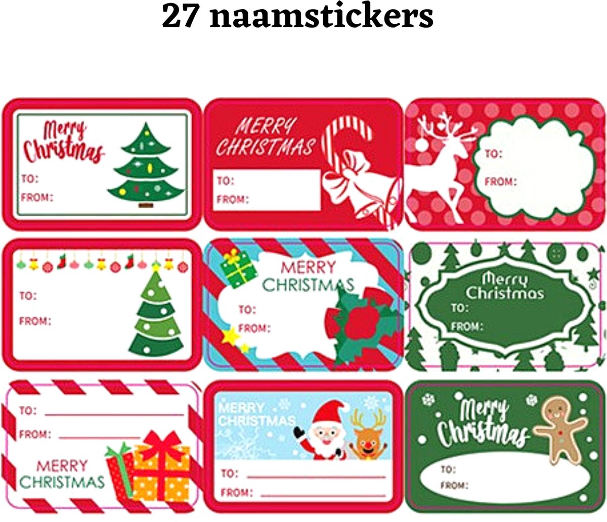 27 Naamstickers kerst - 9 Designs - Cadeaustickers - Naametiketten ...