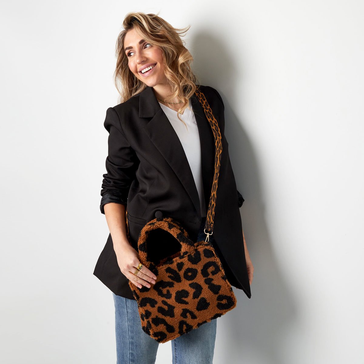 Yehwang - teddy tasje - strap - animal print - bruin - schoudertas | bol