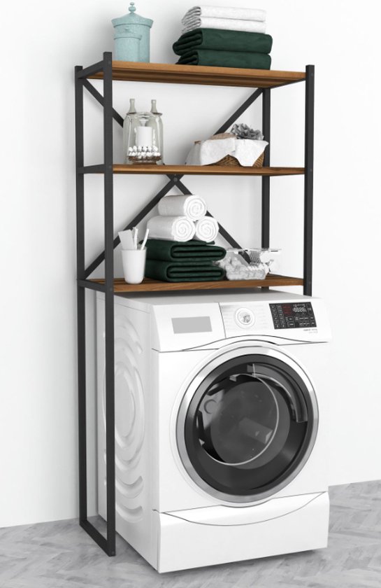 Badkamerrek - Doucherek - Walnoot - Wasmachine rek – Wasmachine ombouw ...