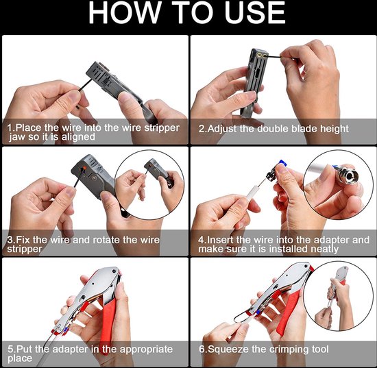 Compressietang Set Krimptang Draadstripper Tool Coax Kabel Tool Kabel ...